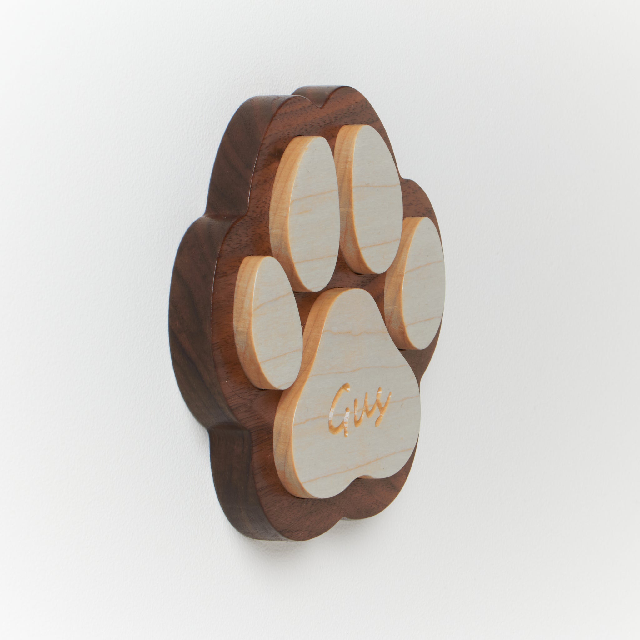 3D-effect Wood Engraved Paw Print, made with Walnut & Maple hardwoods ...